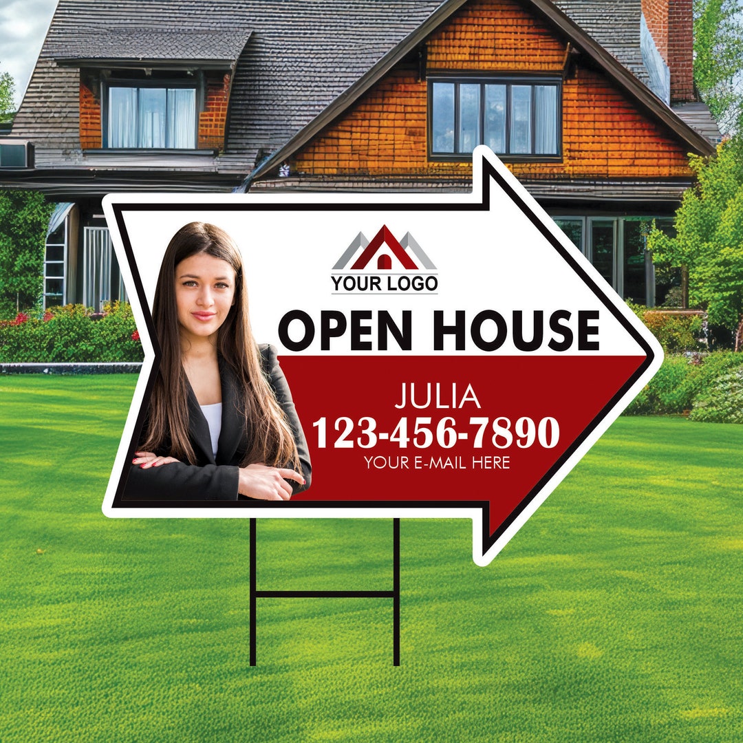 Custom Open House Arrow Yard Sign 18" X 24", 2 Sided Add Your Text ...