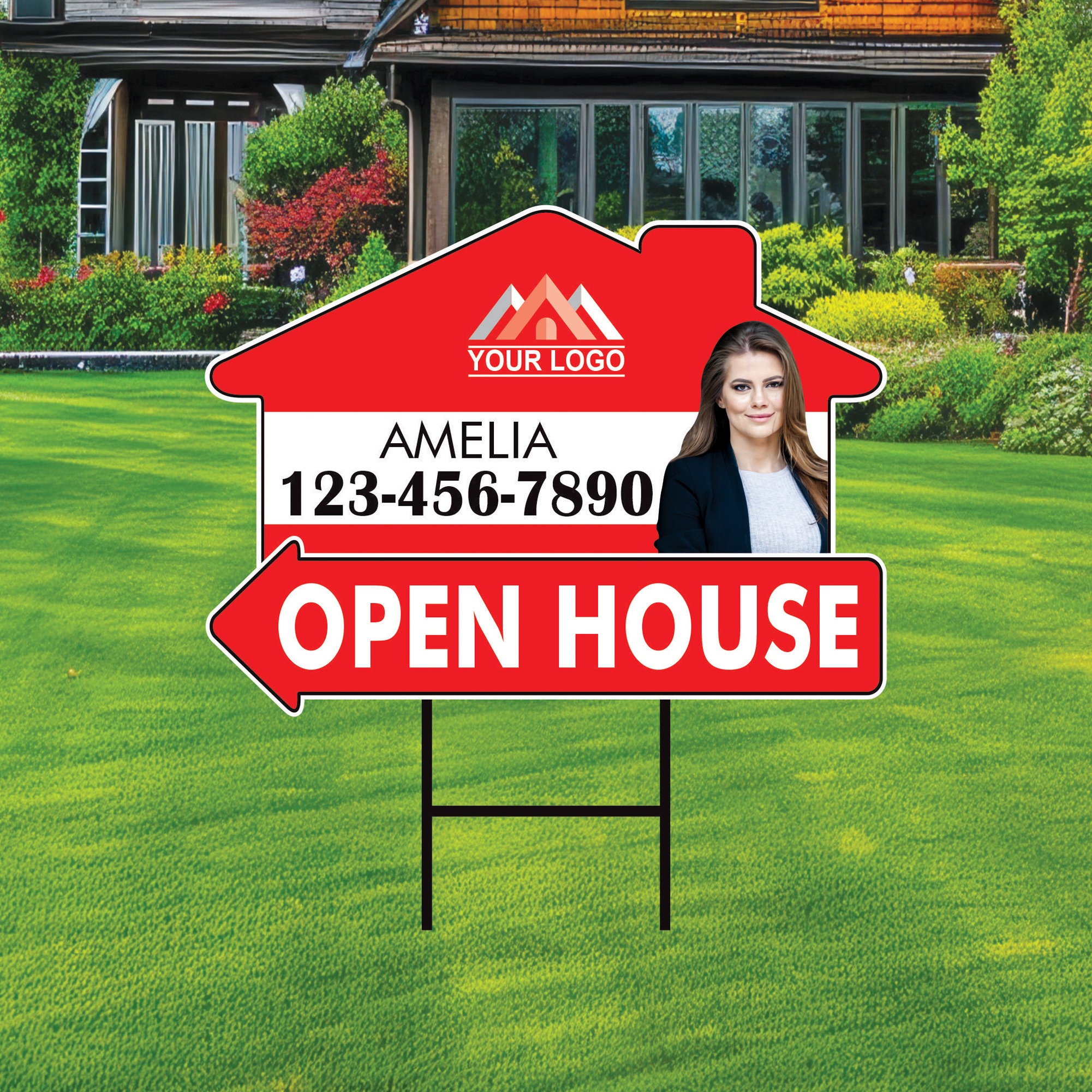10 Pack Custom Open House Arrow Yard Sign 18