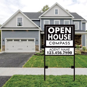 Compass Personalized Open House Real Estate Sign With Metal Frame ...
