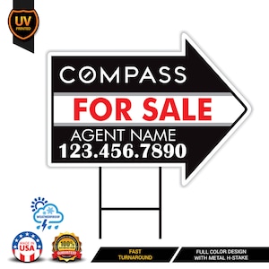 COMPASS for Sale Arrow Shaped Yard Signs 18" X 24", 2 Sided Coroplast ...
