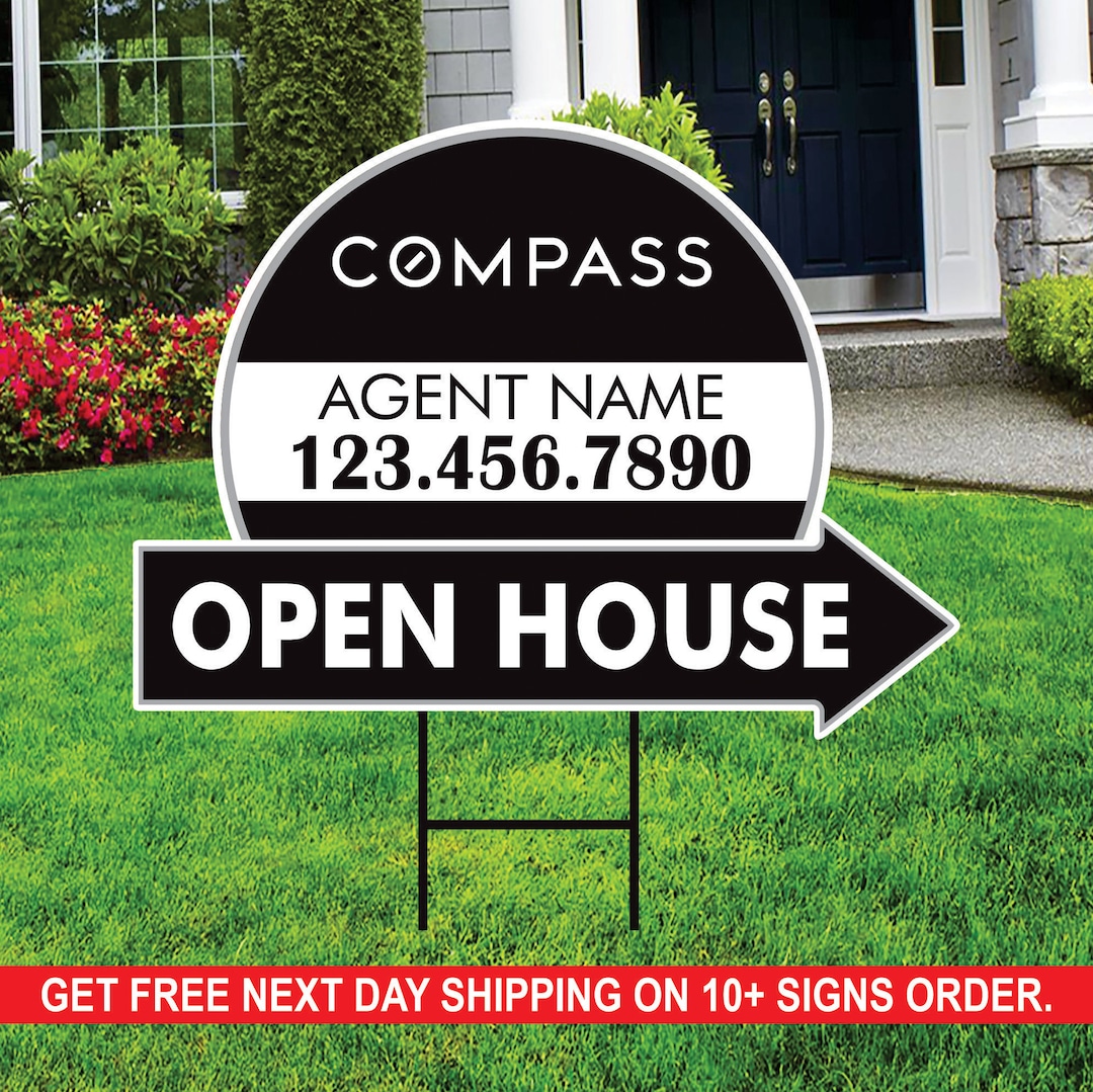 COMPASS Realty Open House Arrow Shaped Yard Signs 18" X 24", 2 Sided ...