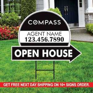 COMPASS Realty Open House Arrow Shaped Yard Signs 18" X 24", 2 Sided ...