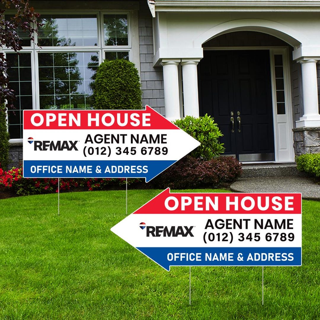 2 Pack, Re/max Open House Arrow Shaped Yard Signs 23" X 10" - Coroplast ...