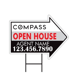 COMPASS Open House Arrow Shaped Yard Signs 18" X 24", 2 Sided Coroplast Custom Real Estate ...