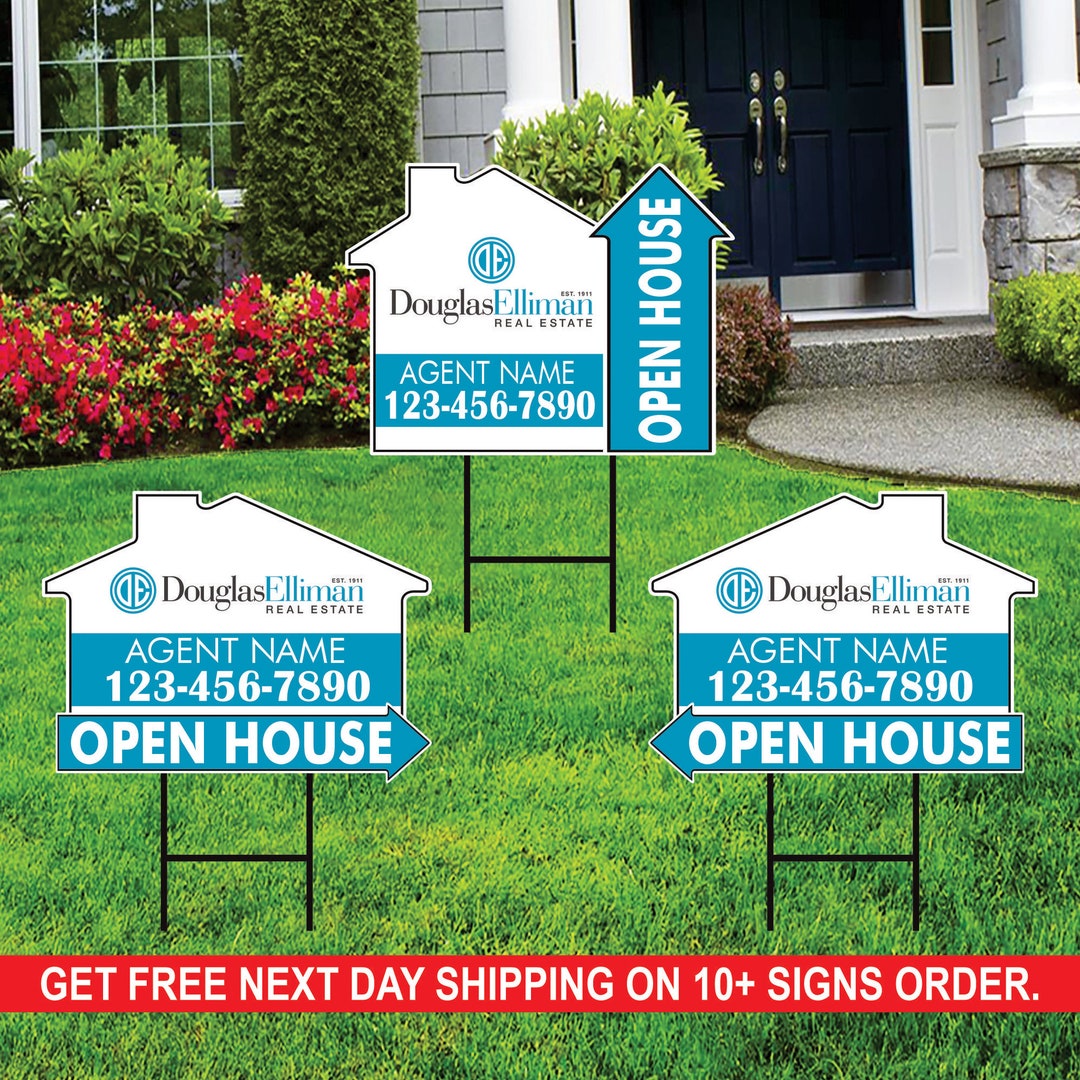 10 Pack Douglas Elliman Custom Open House Arrow Yard Sign, 2 Sided Add ...