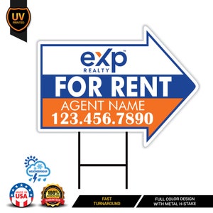 Exp Realty for Rent Arrow Shaped Yard Signs 18" X 24", 2 Sided ...