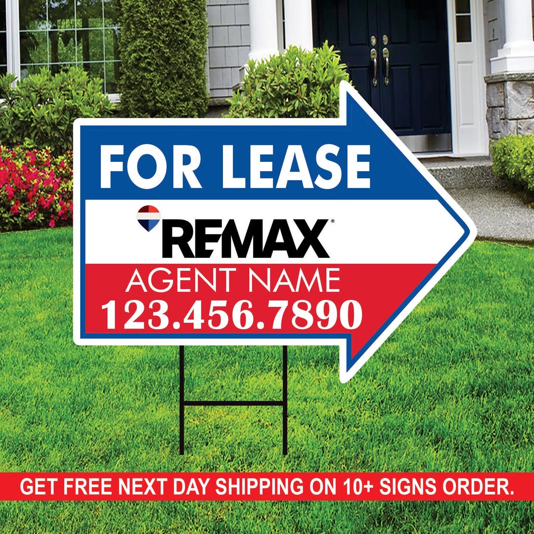 Remax for Lease Arrow Shaped Yard Signs 18" X 24", 2 Sided Coroplast ...