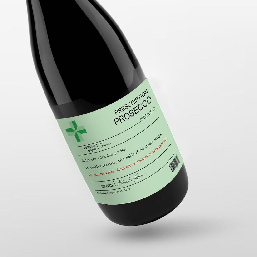Custom Prosecco Prescription Wine Label, Personalized Vinyl Sticker ...