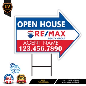 Remax Open House Arrow Shaped Yard Signs 18" X 24", 2 Sided Coroplast ...