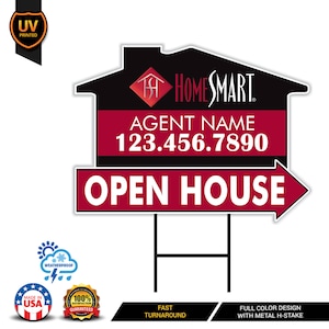 10 Pack Homesmart Custom Open House Arrow Yard Sign, 2 Sided Add Your ...