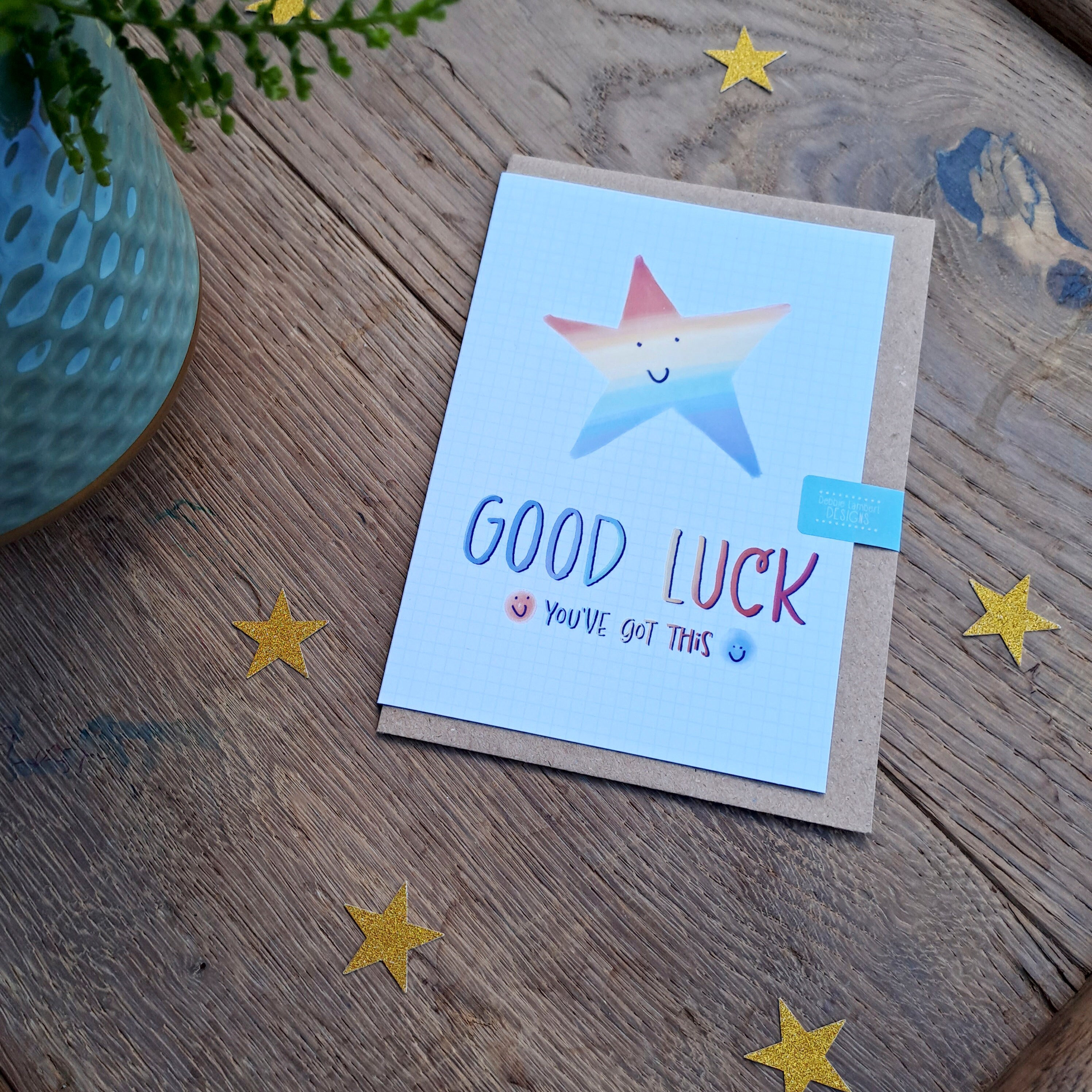 Contemporary Rainbow Star Good Luck Card - Etsy