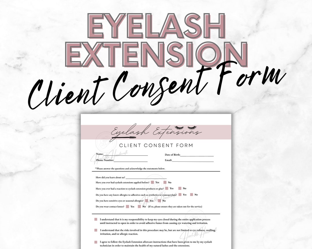 Eyelash Extension Consent Form / Client Consultation Intake Form for ...