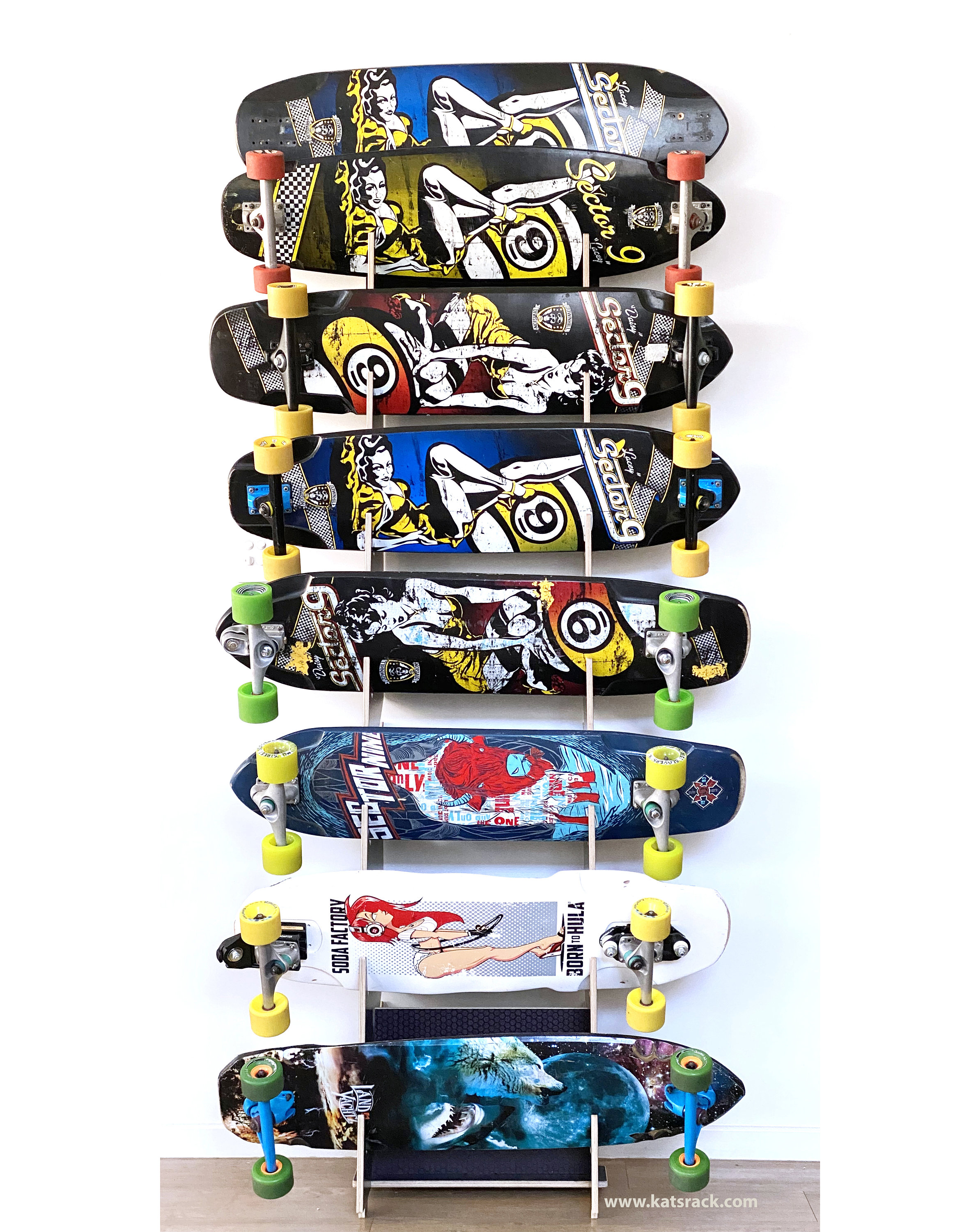8 Board 12 Slot 1.9m Display Skateboard Rack Freestanding for Snowboard ...