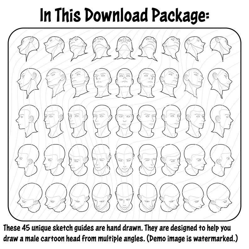 Male Head Base Anime Manga Style Comic Head Turn Around Artist Drawing ...