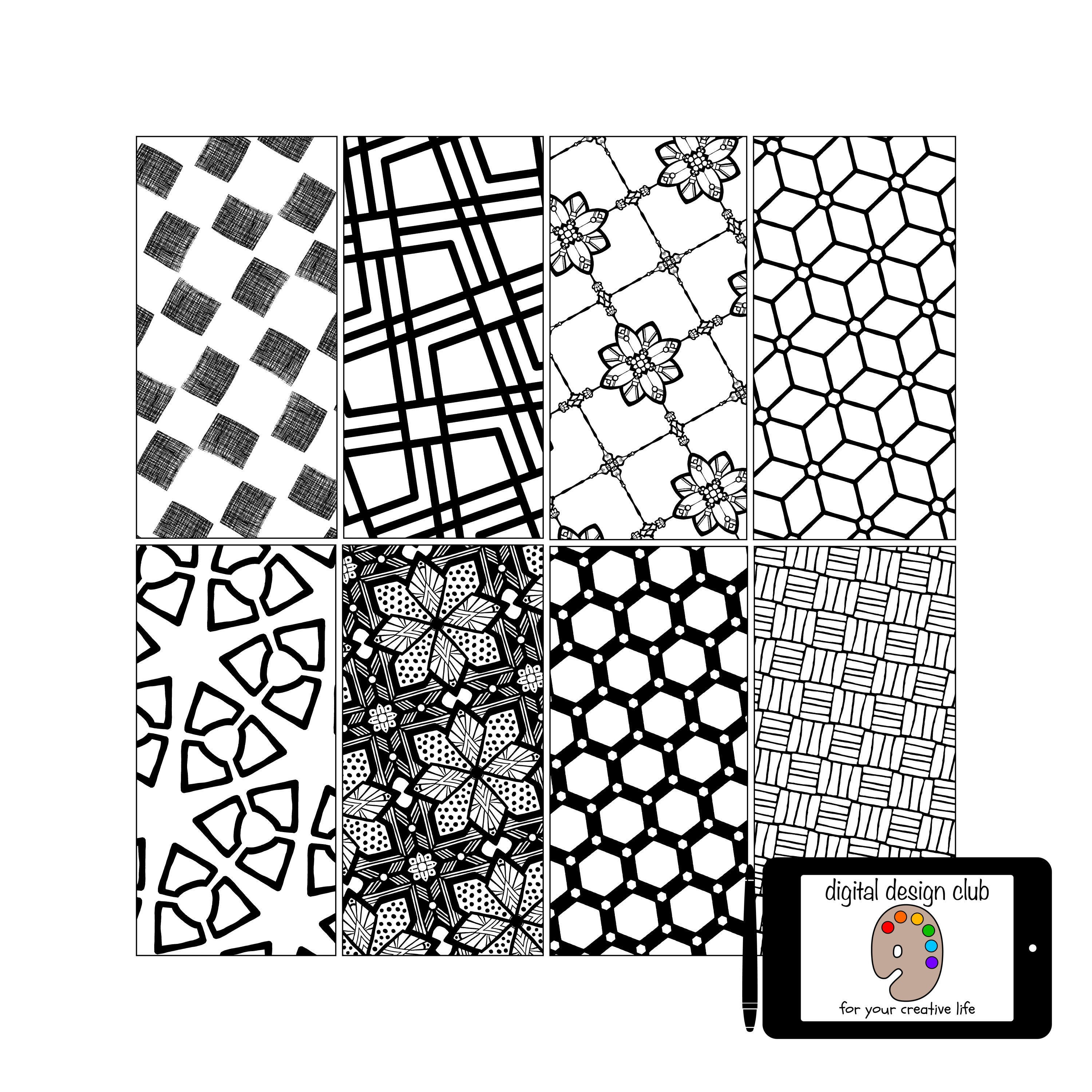 Seamless Zentangle Patterns 12 Inch Square Sheets 36 Original Unique B ...