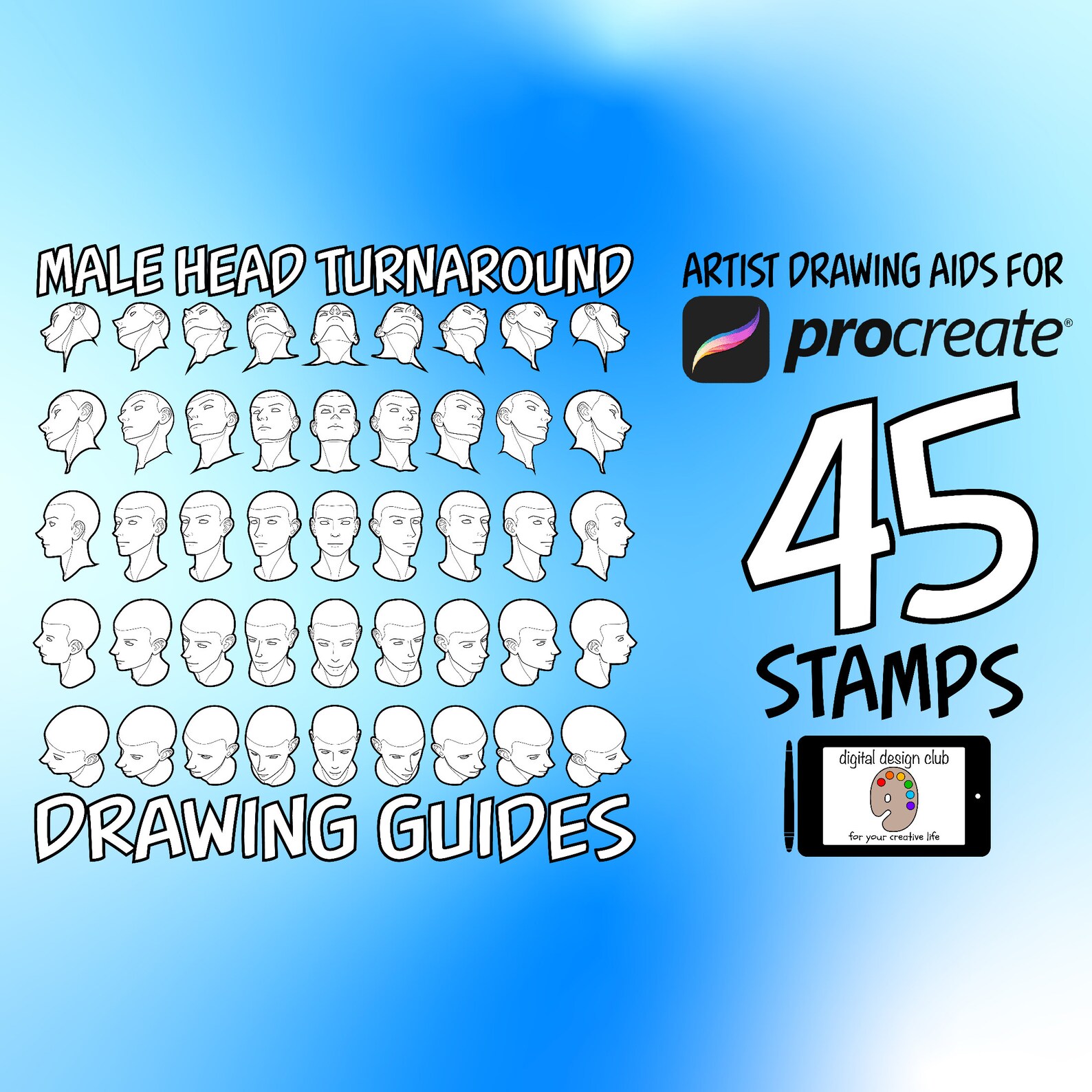 Male Head Base Anime Manga Style Comic Head Turn Around Artist | Etsy