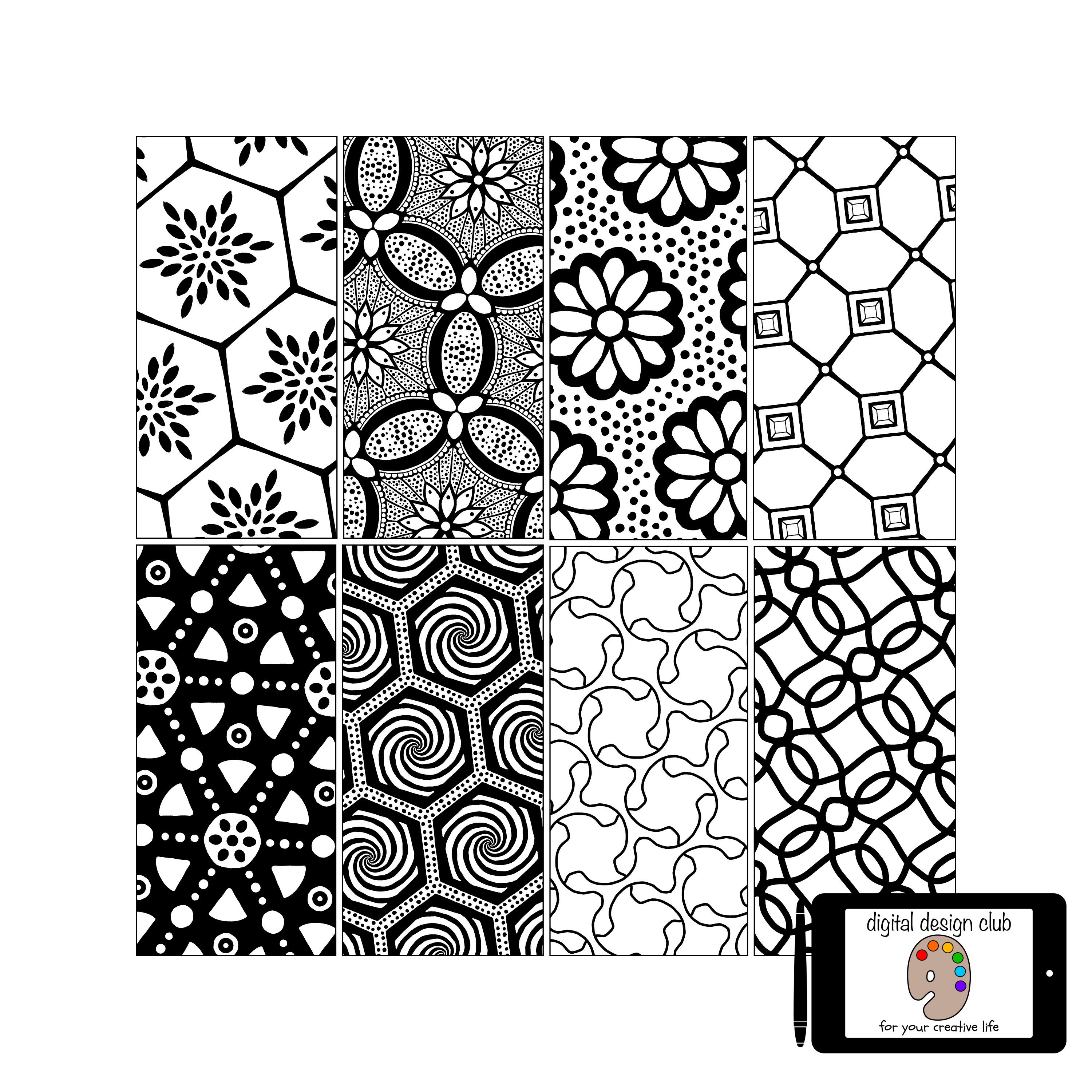 Seamless Zentangle Patterns 12 Inch Square Sheets 36 Original Unique B ...