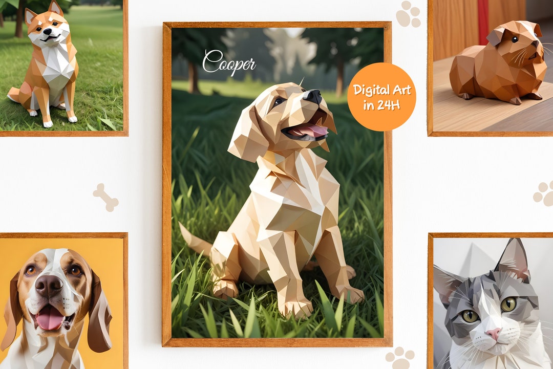 Custom Origami Pet Portrait, Unique Pet Painting Illustration. Digital ...
