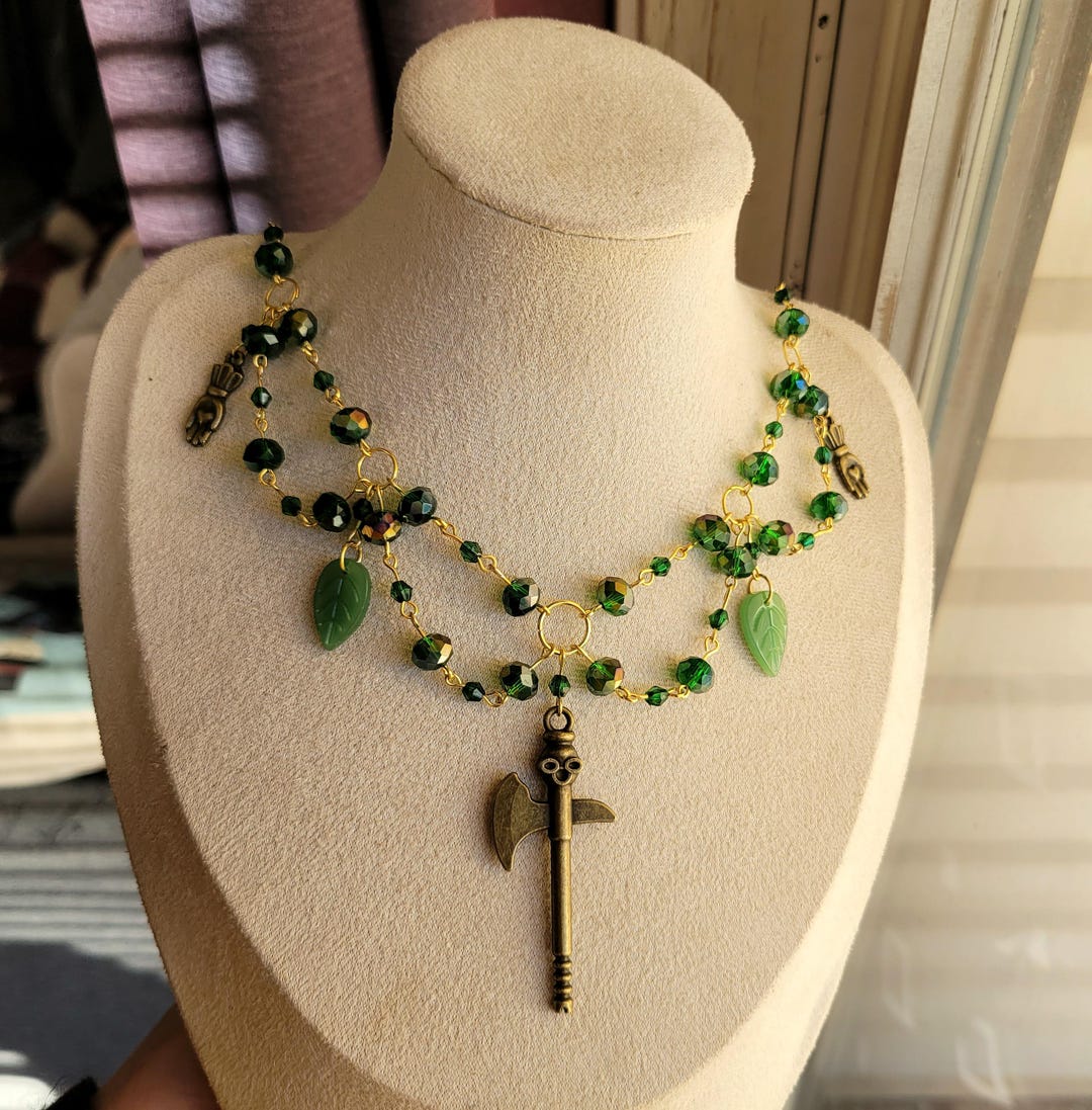 Green Barbarian Axe Fairycore Y2k Style Bronze and Gold Necklace - Etsy