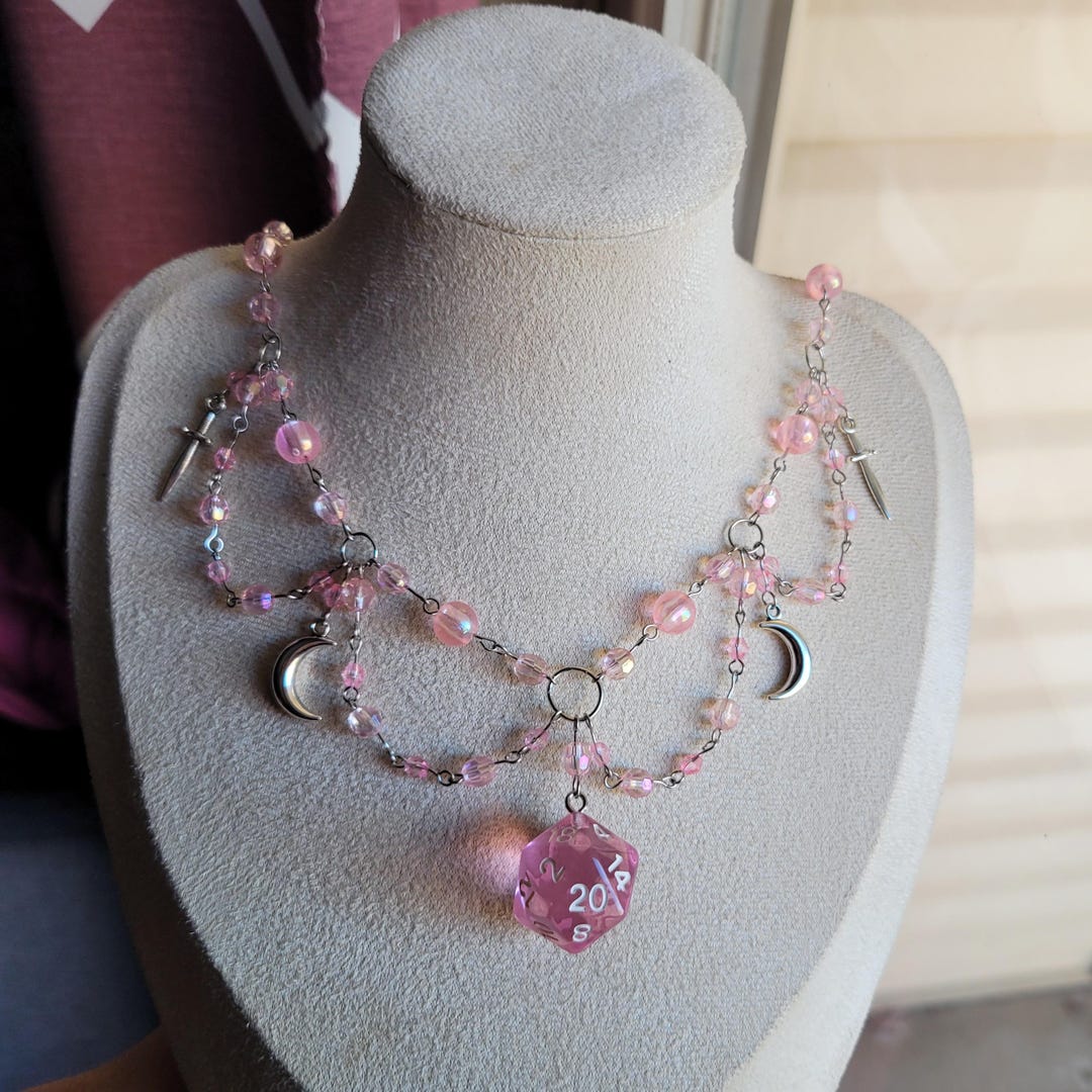 Pink D20 DND D&D Dungeons and Dragons Dice Necklace Fairycore - Etsy