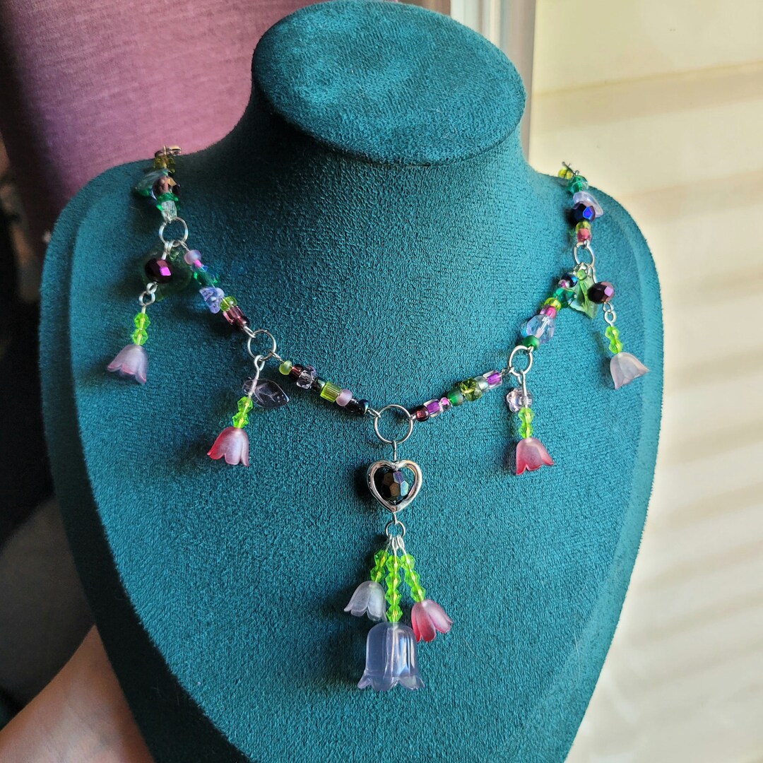 Multicolor Woodland Elf Fairycore Y2k Floral Leaf Necklace - Etsy