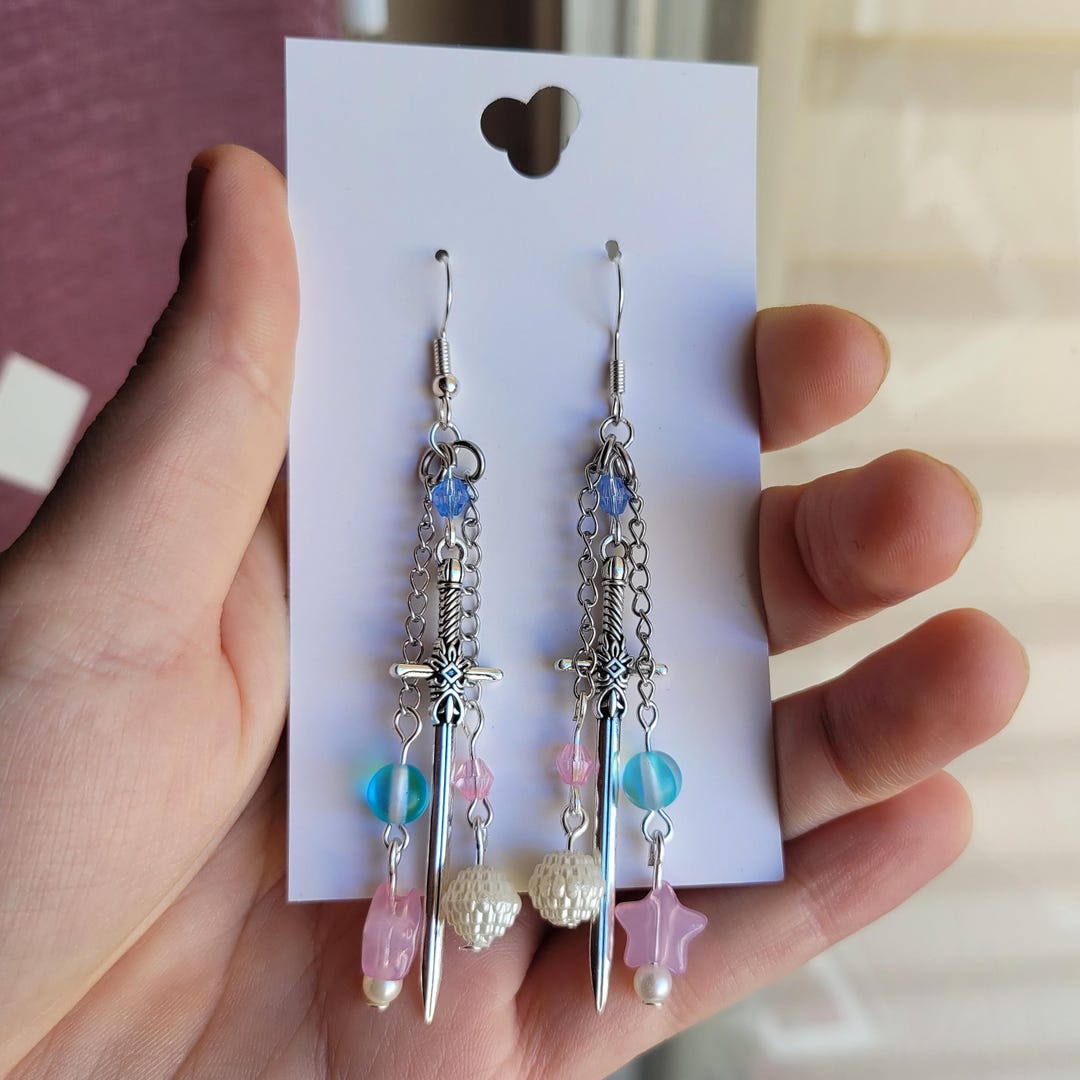 Transgender Trans Flag Sword Fantasy Fairycore Elf Dangle Earrings Dnd ...
