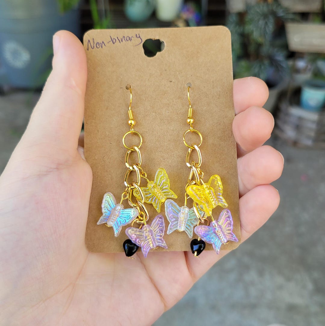 Non-binary Enby Pride Flag Fairycore Butterfly Y2k LGBTQIA+ Dangle ...
