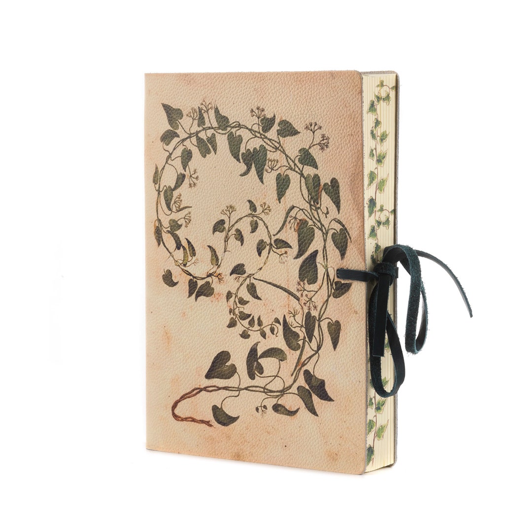 Edera Evergreen Scrolling Ivy Vine Printed Italian Leather Journal ...