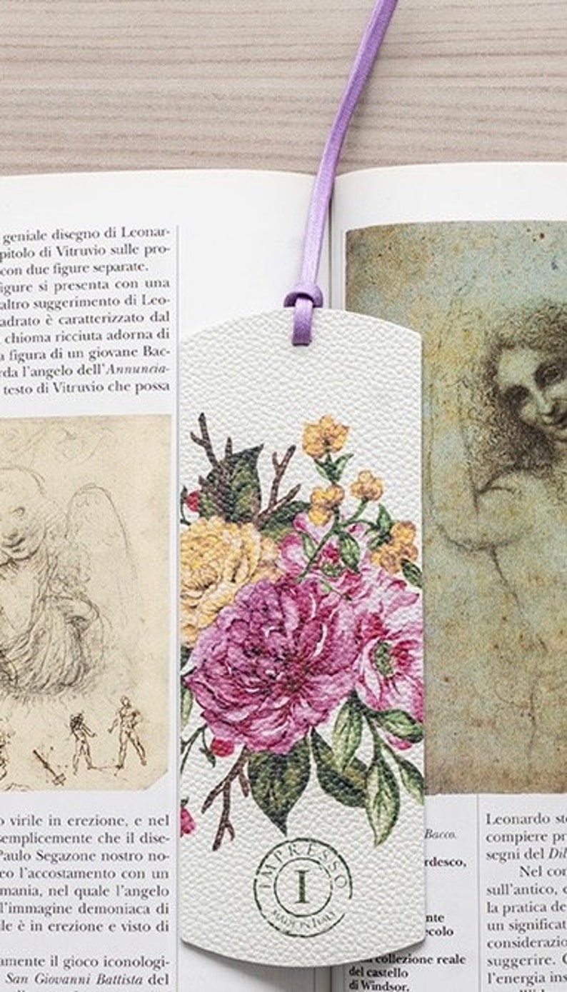 Bella Watercolor Floral Italian Soft Leather Bookmark - Handmade in ...