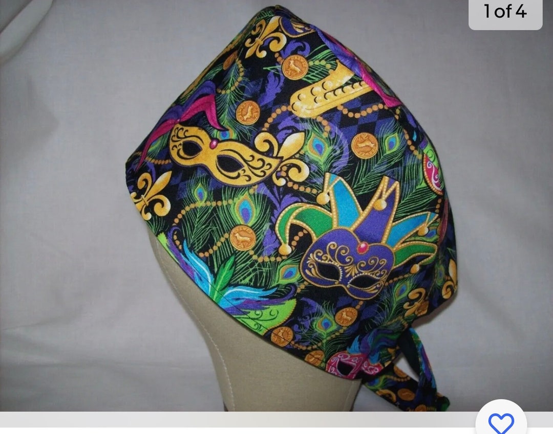 Men/women Surgical Scrub Cap Lined Crazy for Mardi Gras 100% Cotton - Etsy
