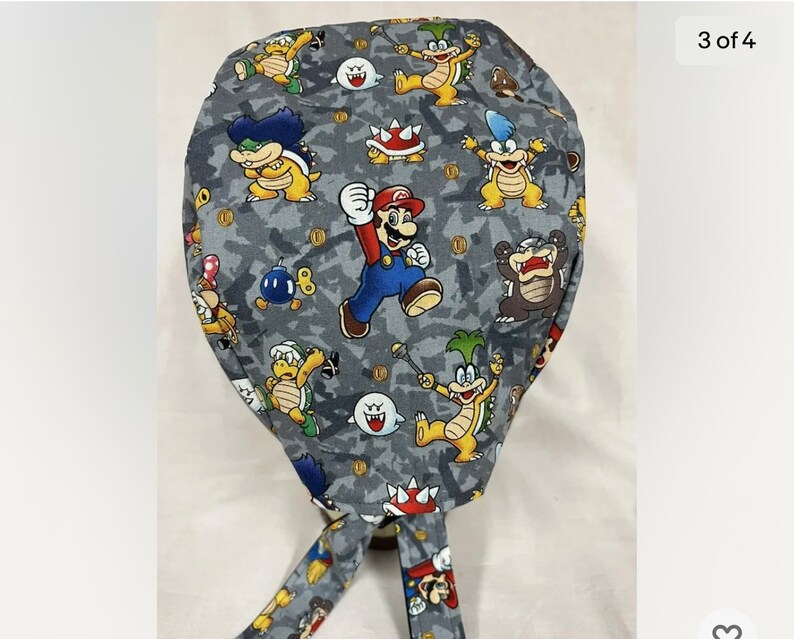 Men/women Surgical Scrub Cap Lined Super Mario Bros Nintendo - Etsy