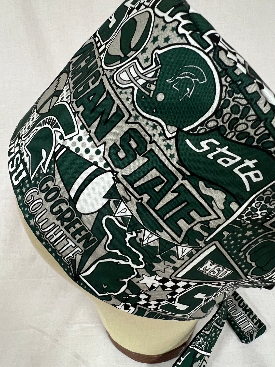 Men/women Surgical Scrub Cap Lined Michigan State Great Cap 100% Cotton ...