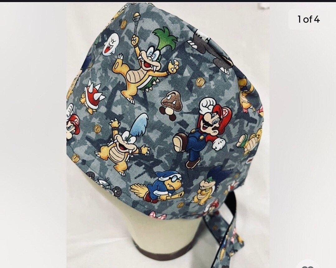 Men/women Surgical Scrub Cap Lined Super Mario Bros Mario and Luigi 100 ...