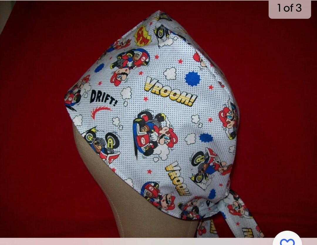 Men/women Surgical Scrub Cap Lined Super Mario Kart 100% Cotton - Etsy