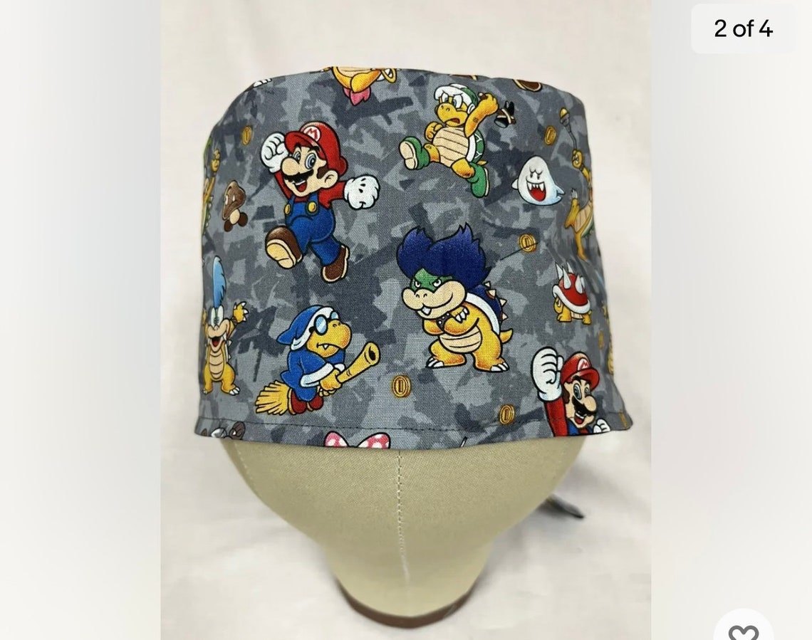 Men/women Surgical Scrub Cap Lined Super Mario Bros Nintendo - Etsy