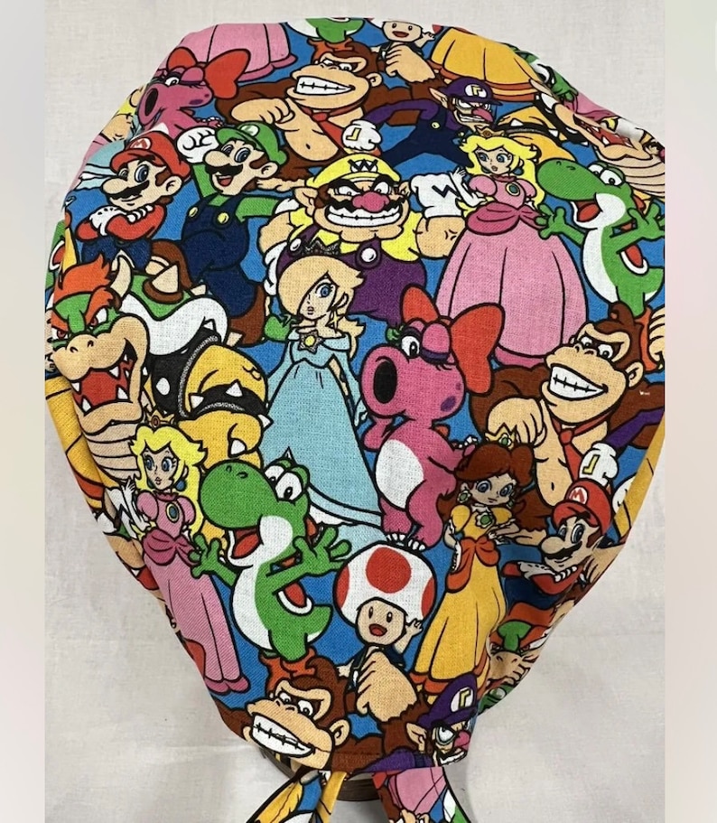 Men/women Surgical Scrub Cap Lined Super Mario Bros Nintendo Party ...