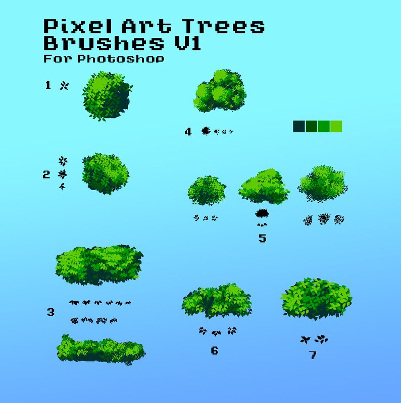 Pixel Art Trees and Bush Brushes for Photoshop - Etsy
