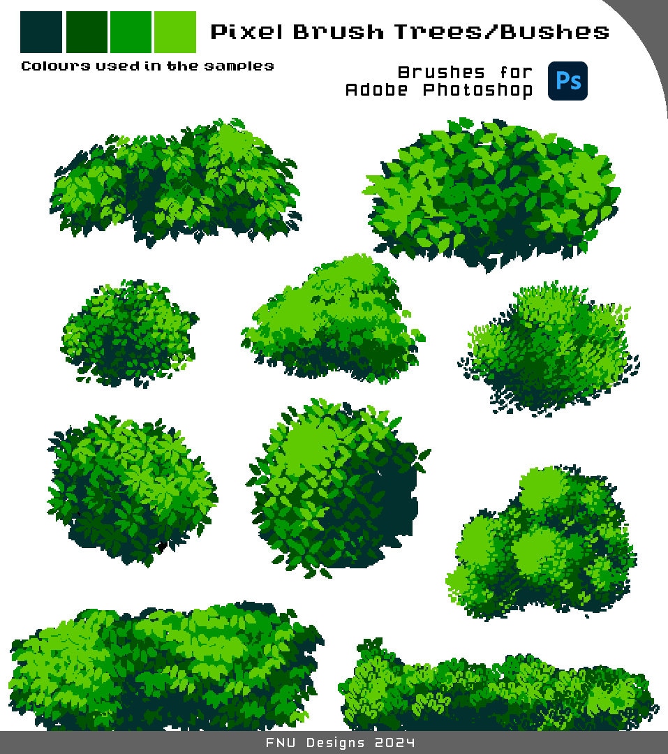 Pixel Art Aesthetic Trees Shrub BRUSHES for Adobe Photoshop Etsy