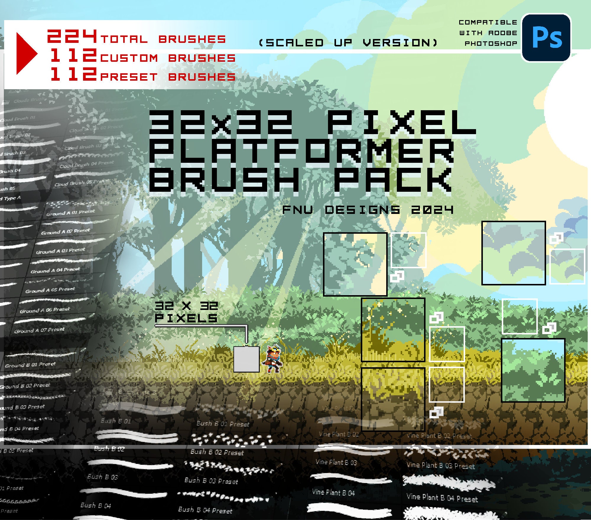 Pixel Art Platformer Brush Pack for Photoshop (ideal for Character Size ...