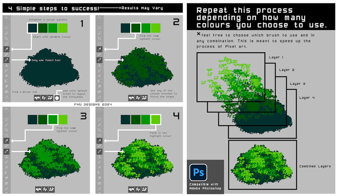 Pixel Art Aesthetic - Trees & Shrub BRUSHES for Adobe Photoshop - Etsy ...