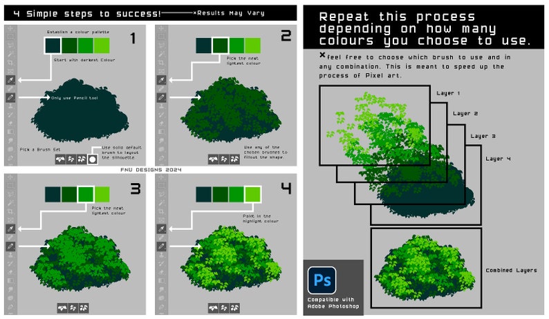 Pixel Art Aesthetic - Trees & Shrub BRUSHES for Adobe Photoshop - Etsy
