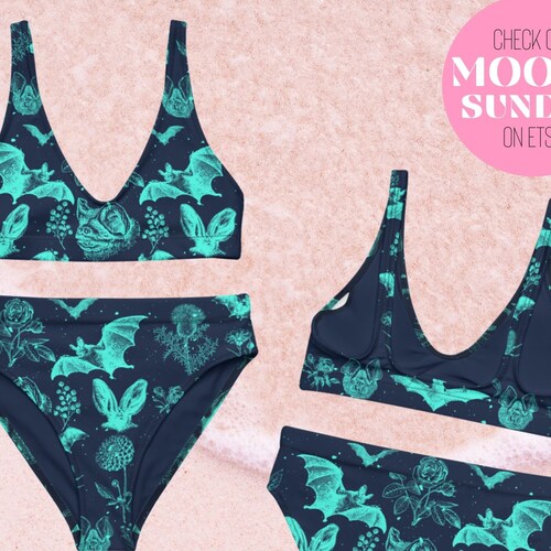 BAT FLORAL Navy SWIMSUIT Recycled High-waisted Bikini Flower - Etsy