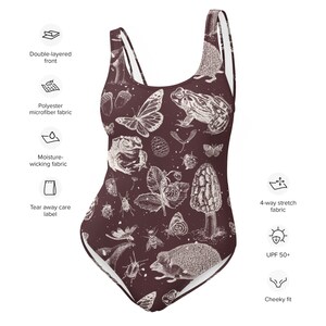 FOREST COTTAGECORE BROWN One-piece Swimsuit, Beatle, Lady Bug, Acorn ...