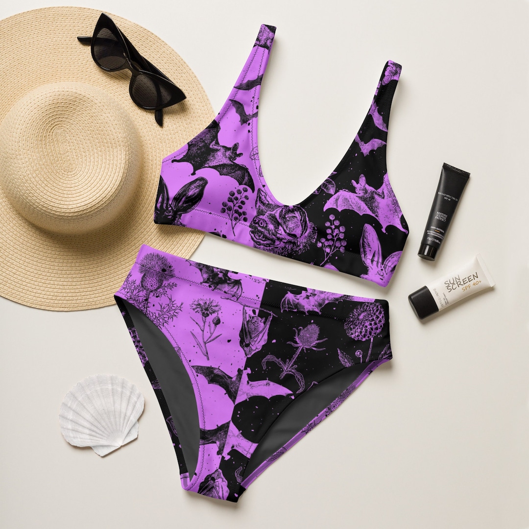 BAT BIKINI Recycled High-waisted Bikini Flower Rose Pool Wear Indie ...