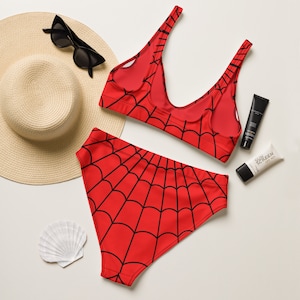 SPIDER GIRL BIKINI Recycled High-waisted Bikini Black and Red Spider ...