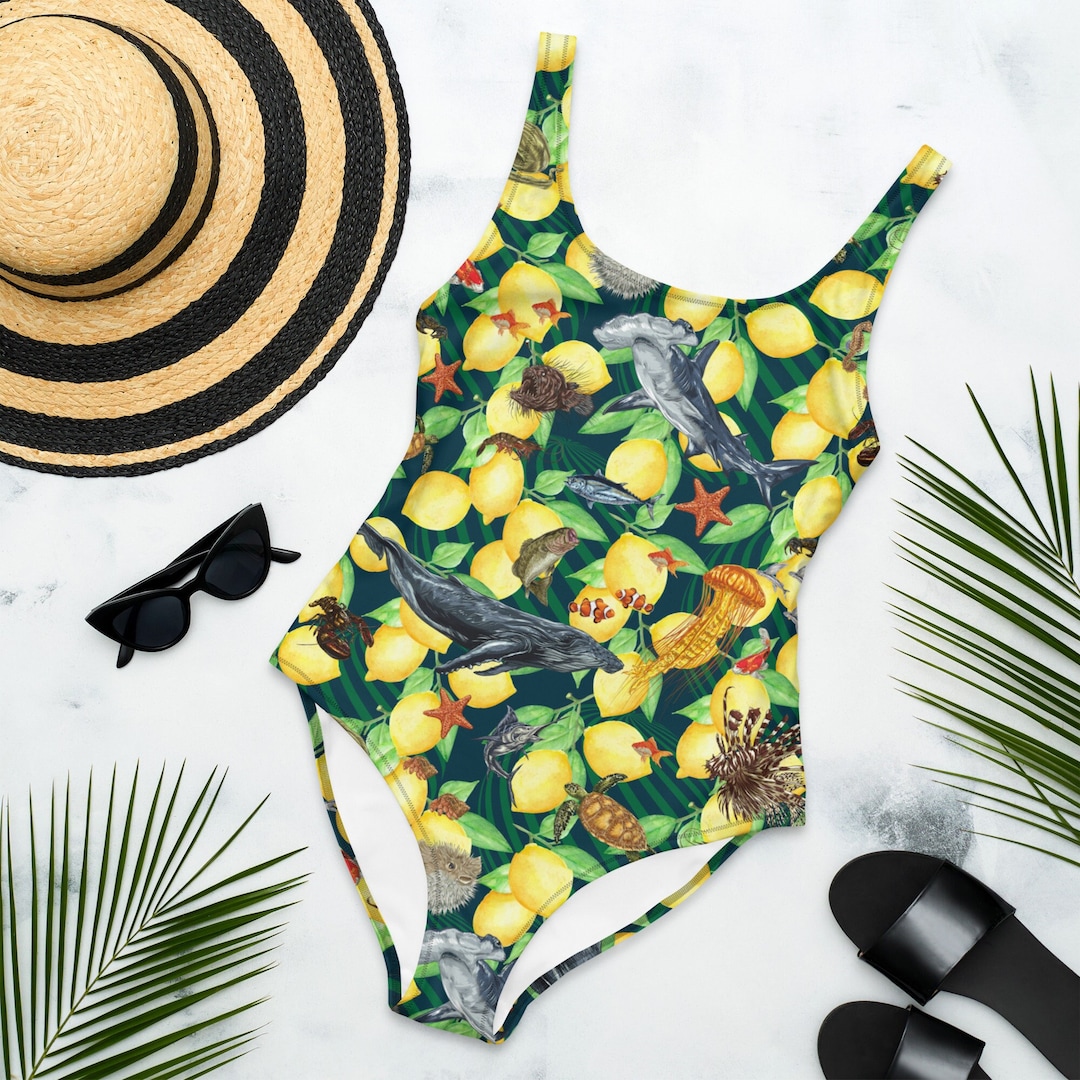 Crustacean Core, OCEAN LEMON One-piece Swimsuit, SHARK Swimwear, Whale ...