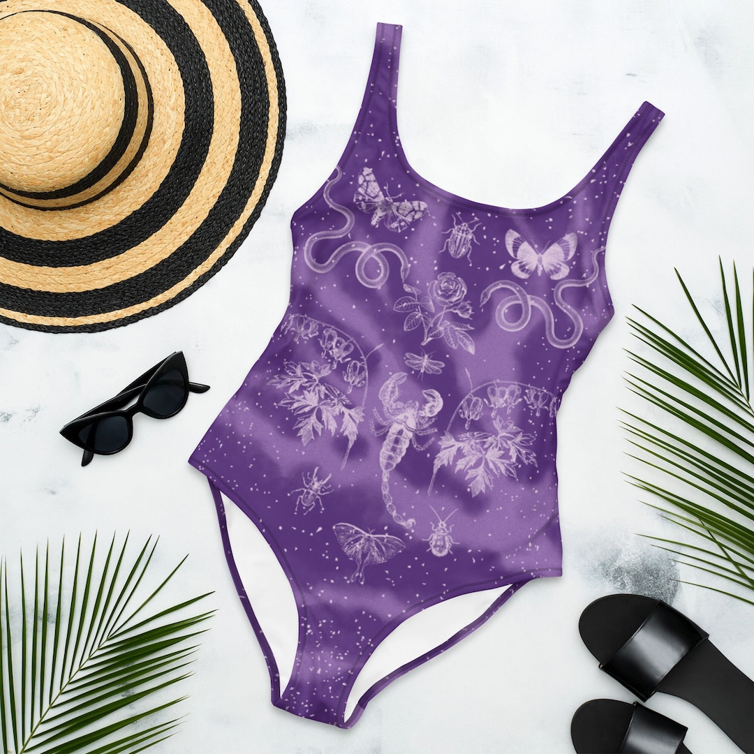 BOTANICAL SCORPION Snake Swimsuit, BUTTERFLY Moth, One-piece Swimming ...