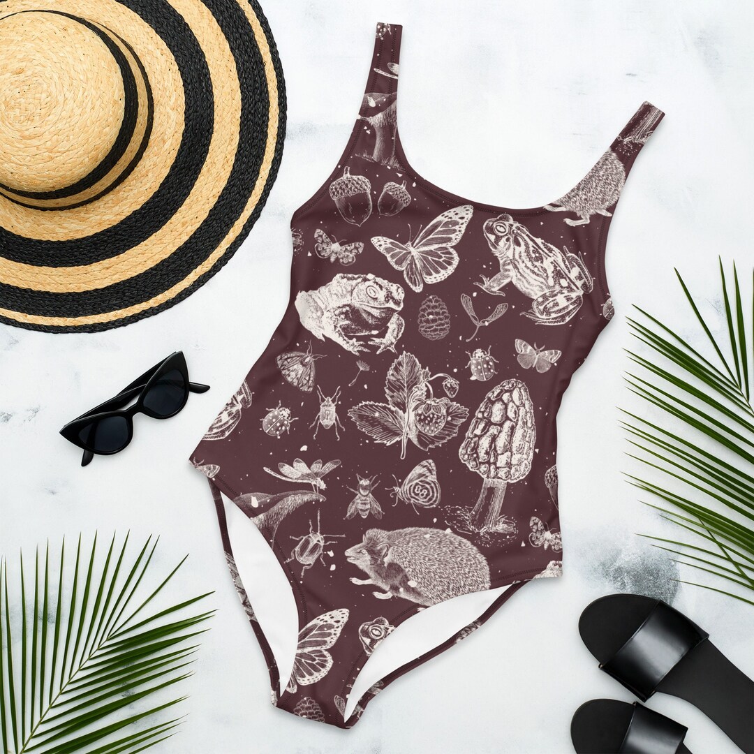 FOREST COTTAGECORE BROWN One-piece Swimsuit, Beatle, Lady Bug, Acorn ...