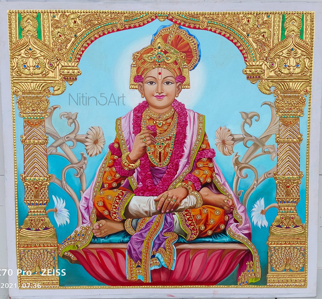 Swaminarayan Hindu God Oil Painting – Spiritual Wall Art Gift for ...