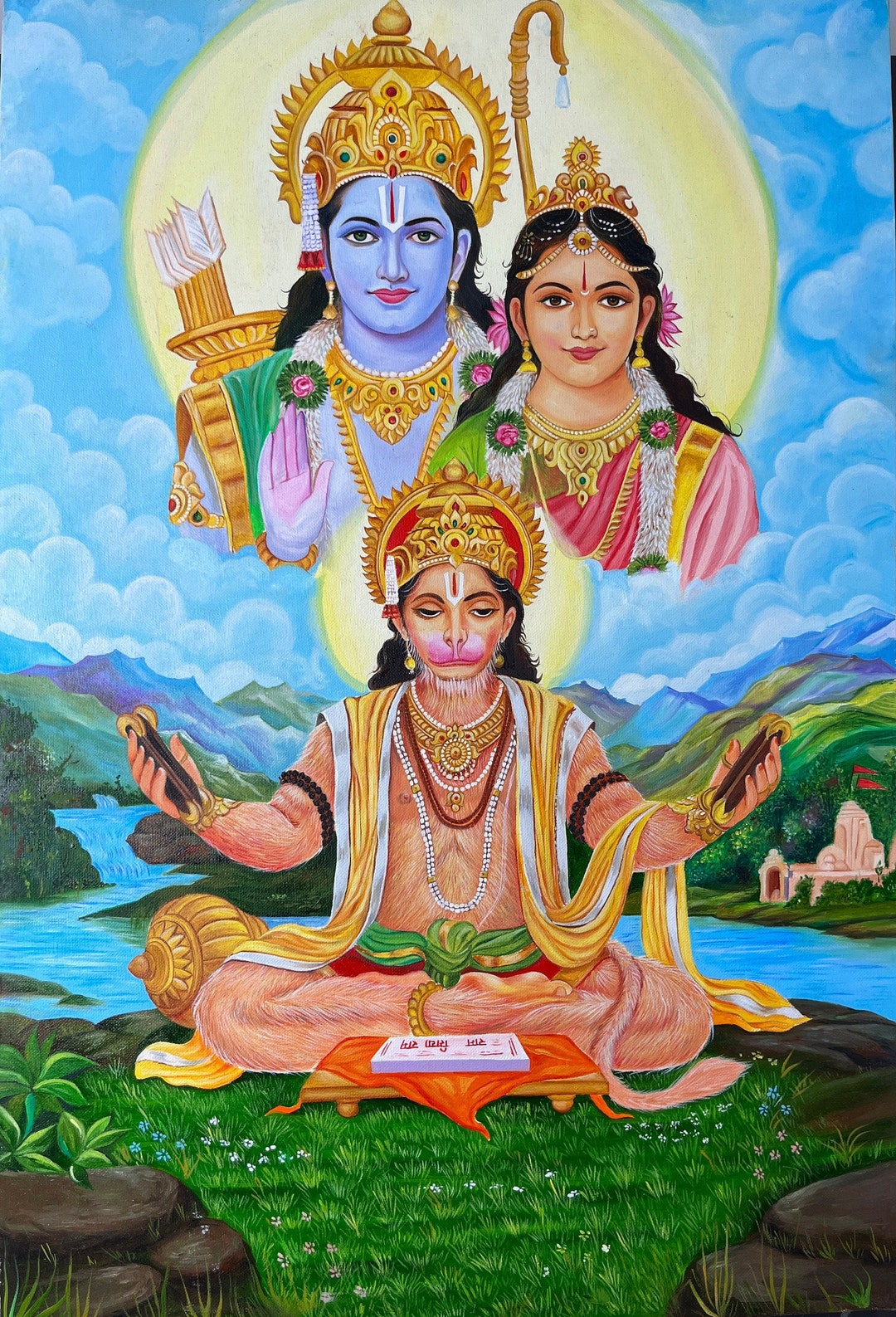 Large Shree Ram Painting on Canvas Ram, Sita, Hanuman Ji Hindu God Home ...